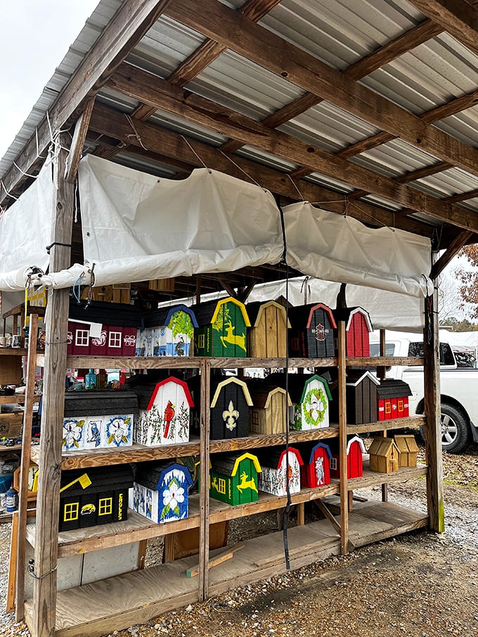 These whimsical mailboxes aren't just for bills—they're personality statements for front yards across Mississippi. Folk art meets function.