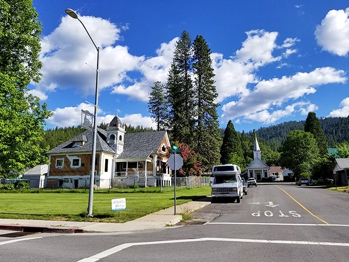 Small-town churches and quiet neighborhoods—where "rush hour" means three cars at a stop sign and everyone waves.