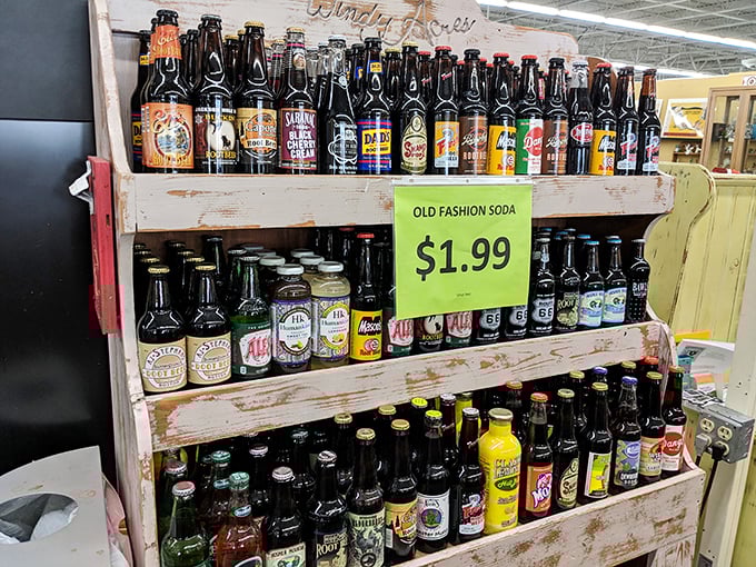 Old-fashioned soda bottles lined up like liquid time capsules – remember when pop came in glass and tasted like summer?