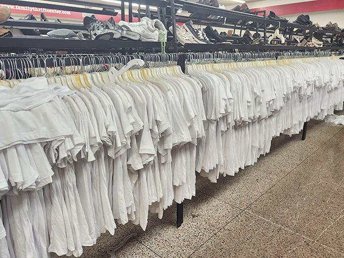 An ocean of white shirts awaits, each one ready to become someone's new favorite wardrobe staple.