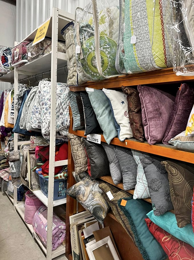 The home textiles section could outfit a small hotel—decorative pillows and quilts that look like they've never met a sofa.