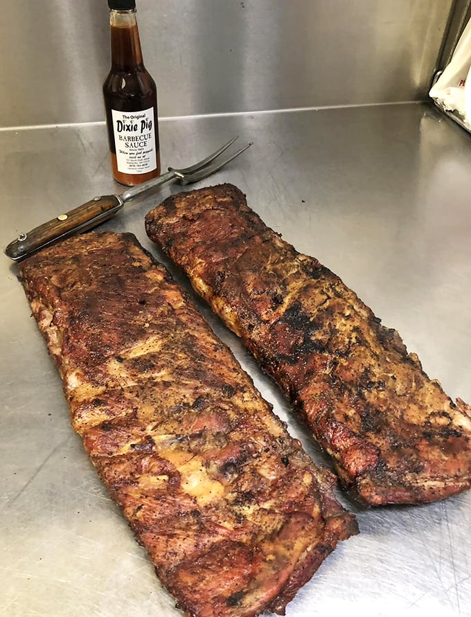 These ribs aren't just cooked—they're transformed. The kind of bark and smoke ring that makes barbecue enthusiasts weak in the knees.