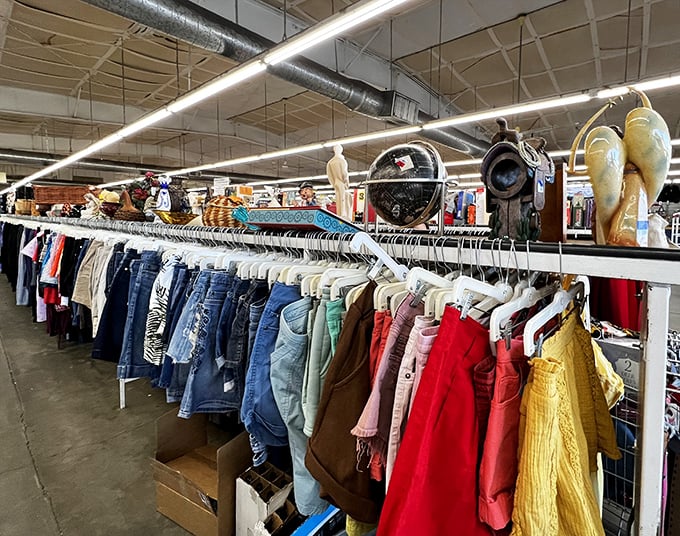 Jeans, jackets, and that mustard yellow piece that's either fashion-forward or a delightful relic of the 70s. The thrill is in deciding which.