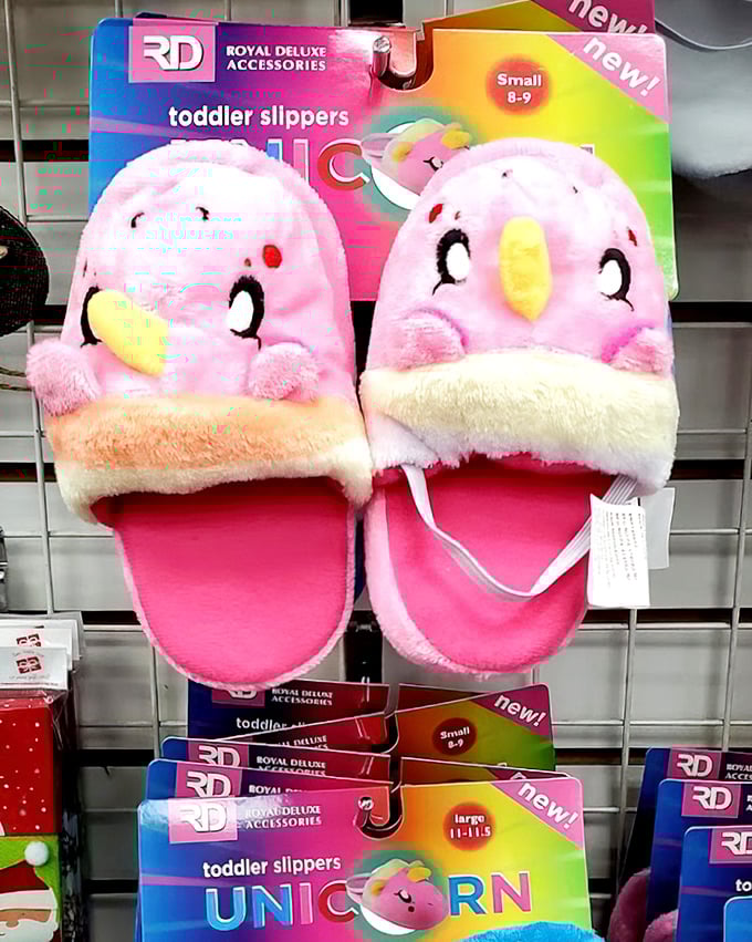 Pink penguin slippers that never knew the South Pole but might just find a home in your linen closet for a fraction of retail.
