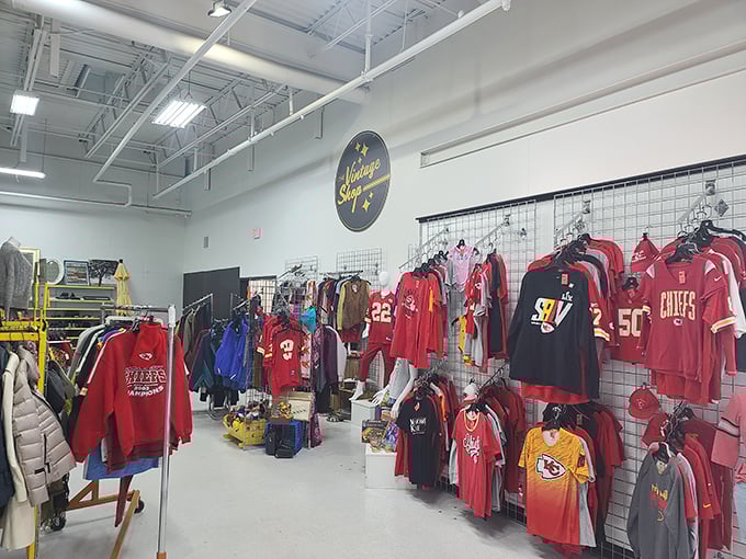 Chiefs Kingdom lives on in the vintage sports section, where yesterday's jerseys await their comeback story. Even Tom Brady would be impressed by this defensive line of memorabilia.