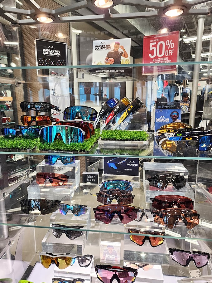 Oakley's sunglasses display is practically a work of art – those mirrored lenses reflecting your future as a much cooler, more stylish human being.