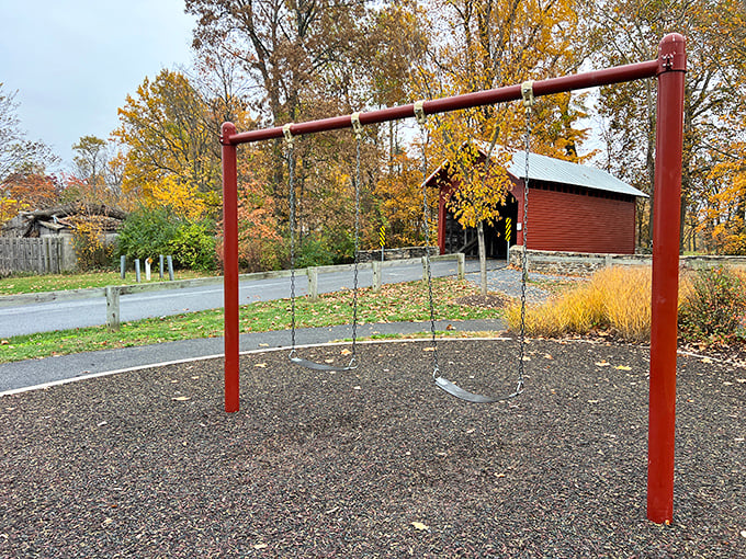 Even the playground equipment gets a view of the bridge—talk about prime real estate for a swing set.