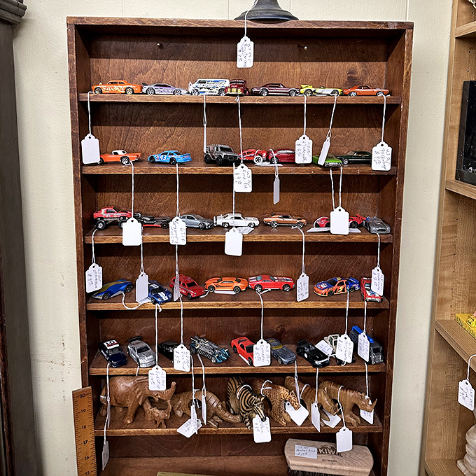 Miniature automotive dreams lined up with military precision. Each tiny car represents someone's first road trip, first date, or first family wagon.