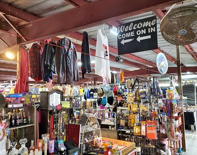 A vendor's paradise of organized chaos – the "Welcome" sign is merely a formality when the treasures themselves are doing all the beckoning.