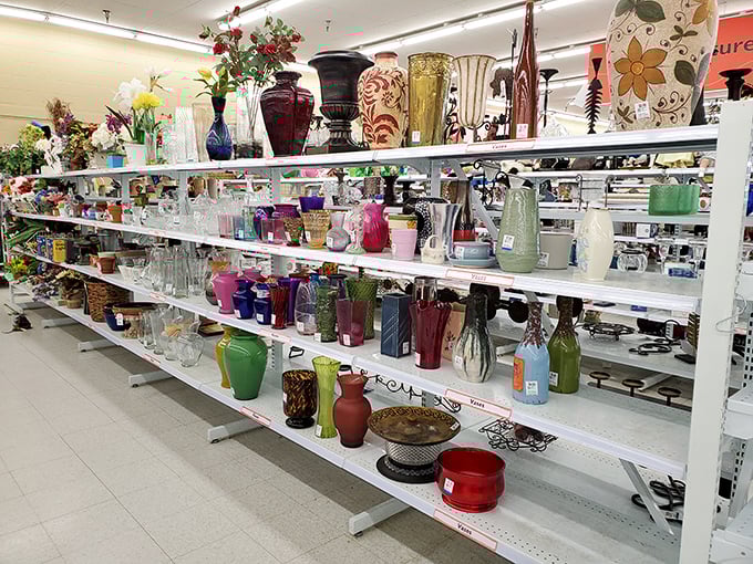 These shelves hold enough vases to outfit every mother-in-law's dining room table from here to Spokane.