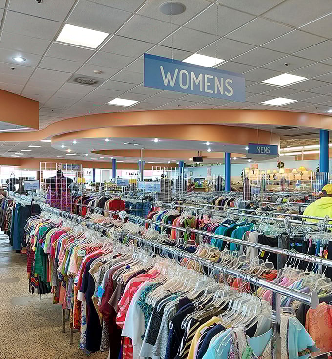 The women's section: a rainbow of possibilities where that perfect vintage blazer is definitely hiding somewhere.