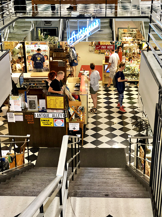 A bird's-eye view of treasure hunting paradise – where the black and white checkered floor guides you through decades of memories.