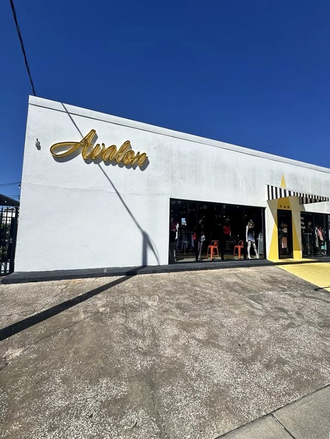 Avalon Exchange brings boutique vibes to the thrift world. That gold lettering isn't just for show—it hints at the treasures within.