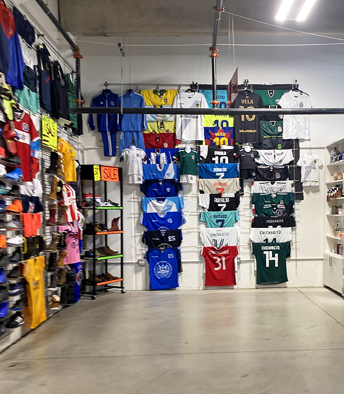Soccer fantasy league come to life! A rainbow wall of jersey dreams where you can channel your inner Messi or Ronaldo without the million-dollar contract.