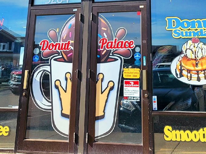 Behind these doors lies a palace indeed—where donut royalty is crowned fresh daily with glaze and sprinkles.