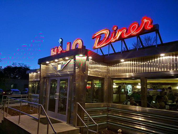 The gleaming stainless steel curves of Hi-Lo Diner shine like a time machine that happens to serve incredible chicken and waffles.