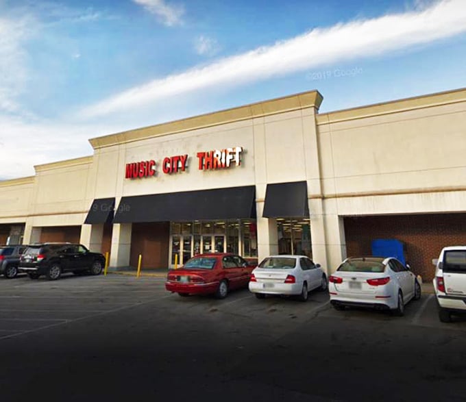 Music City Thrift's sprawling exterior hints at the musical treasures and vintage gems waiting inside those doors.