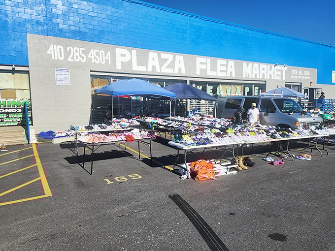 North Point Plaza's outdoor vendors spread their wares like a colorful buffet of deals under the open sky.
