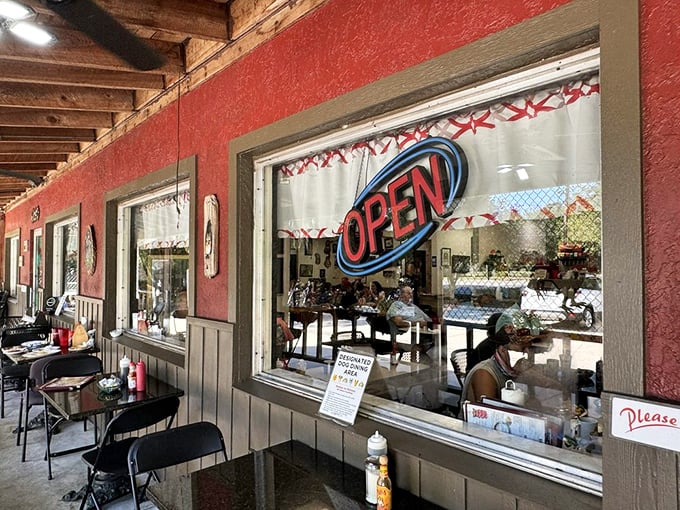 The weathered wood and simple design speak volumes - this is where comfort food gets serious.
