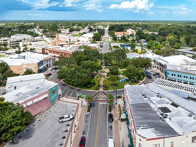 Sebring's aerial view reveals a perfectly planned downtown where every road seems to lead to community connection.