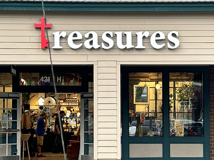 Treasures in Heaven's cozy storefront whispers "come browse awhile" in the most welcoming way possible.