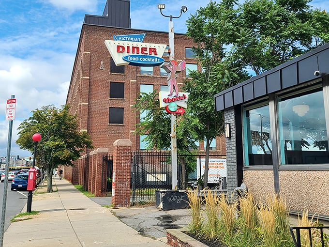 Red, white, and delicious - this diner wears its patriotic colors with breakfast pride.
