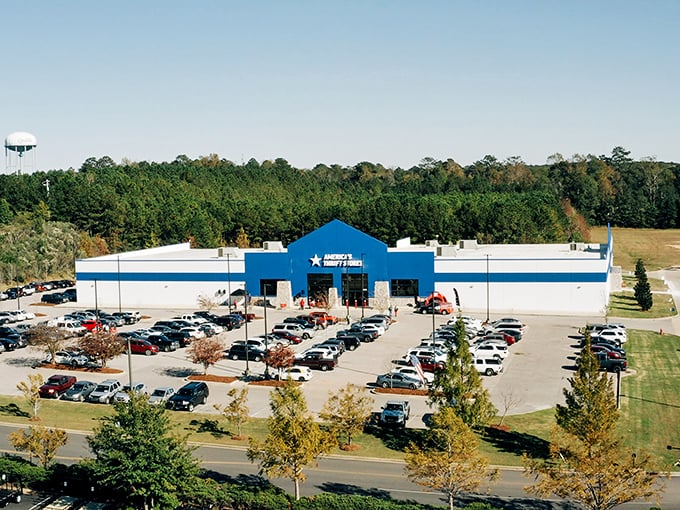 From this aerial view, you can see why the parking lot stays busy with treasure seekers.