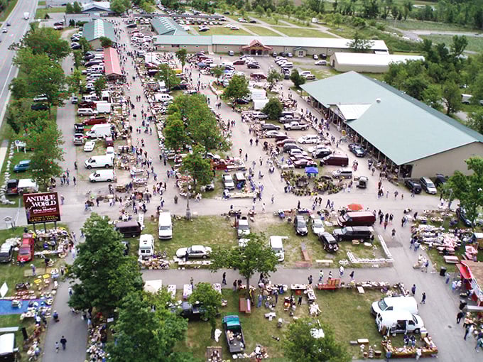 From above, this sprawling market looks like a small town devoted entirely to vintage dreams.