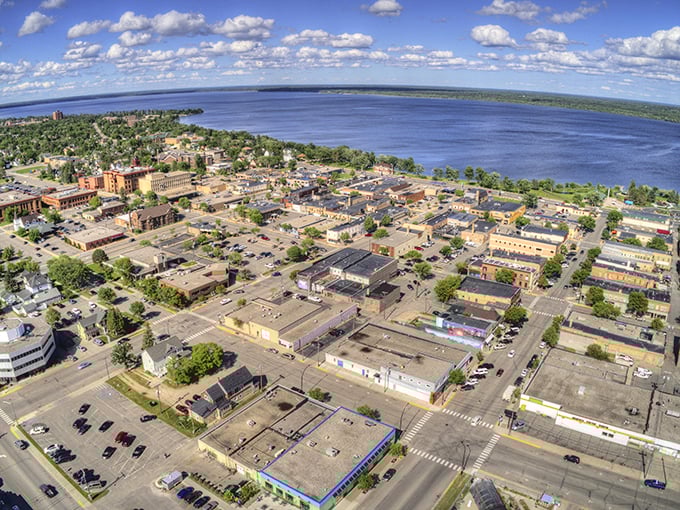 Bemidji's downtown hugs the shoreline of its namesake lake, offering waterfront views that big city dwellers pay millions to glimpse once a year.