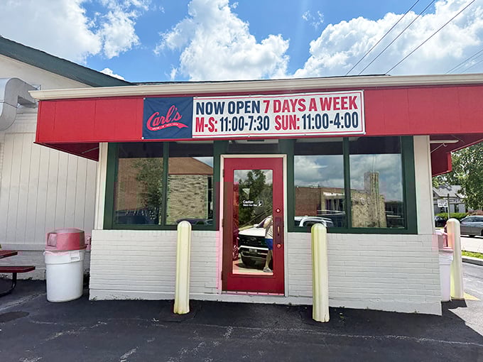 Red, white, and delicious - Carl's serves up nostalgia with a side of perfectly grilled franks.