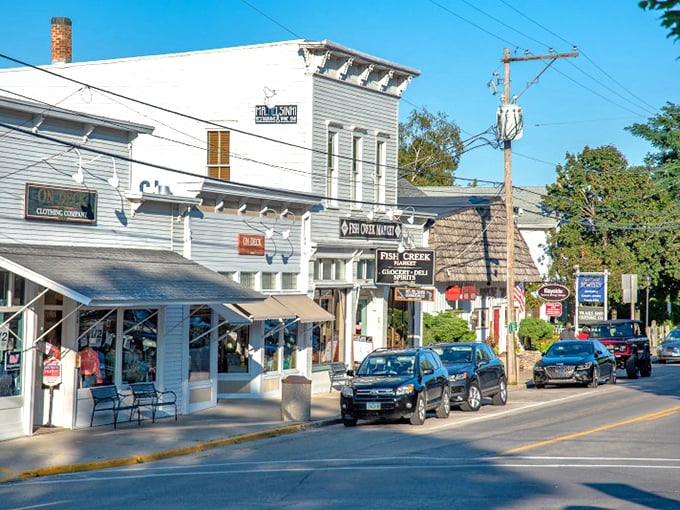 "On Deck" for charm! Fish Creek's boutique boulevard serves up small-town retail therapy where every storefront tells a story and every awning offers shade with personality.