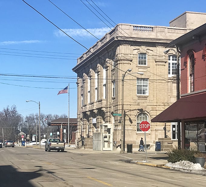 Classic courthouse architecture meets modern small-town living in this charming Freeport scene.