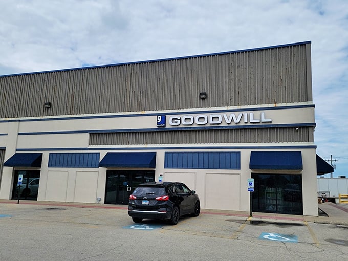 The clean lines and blue awnings of this Goodwill hide a treasure trove that would make Indiana Jones jealous.