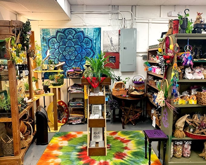 Hippie vibes meet treasure hunting! This colorful corner of the market feels like stepping into your cool aunt's basement—the one who went to Woodstock.