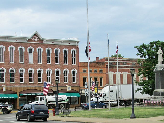 Flags wave proudly in Millersburg’s town square, where history, local pride, and friendly faces create a picture-perfect Ohio moment.