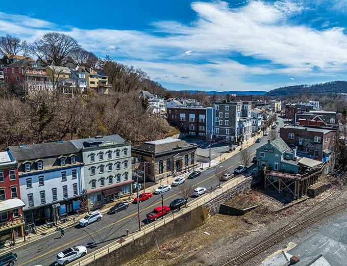 Historic buildings line Phillipsburg's main street, where colorful facades tell stories of a town that's aged like fine wine.