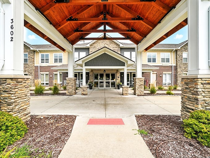 Covered walkways and thoughtful design show someone really understood what makes a place feel like home.