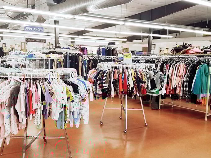 Racks upon racks of possibility—St. Vincent's clothing section is where budget-friendly fashion dreams come true for savvy shoppers.
