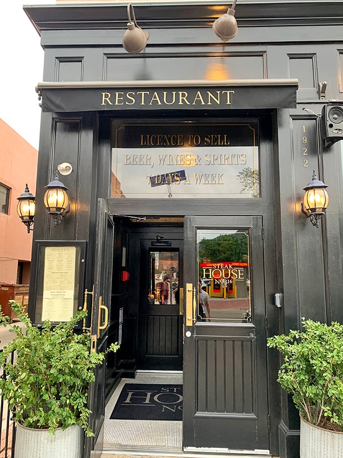 That sophisticated storefront promises the kind of steakhouse experience that makes college towns feel cosmopolitan.