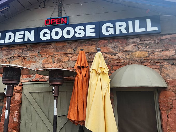 Golden Goose Grill: Those colorful umbrellas aren't just for shade—they're signaling that something special awaits inside this stone-walled treasure.