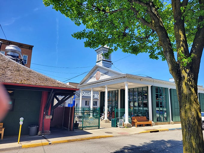 Sunlight bathes Centre Market's classic architecture - a shopping experience with a side of history and small-town charm.