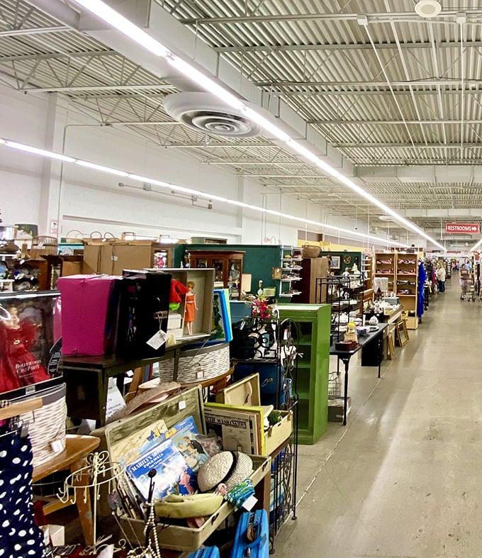 Aisles stretch toward infinity, each turn promising the thrill of discovery that keeps antiquing addicts coming back.