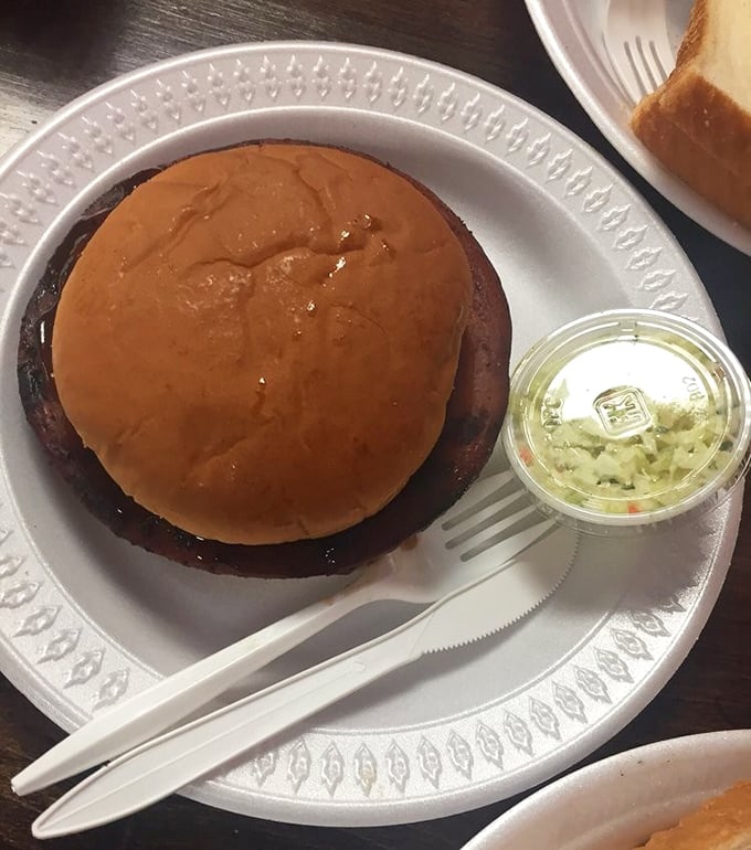 The BBQ bologna sandwich—proof that even lunch meat can achieve greatness when shown proper respect in a Memphis smokehouse.