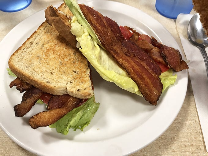 The BLT here isn't just a sandwich—it's architecture. Layers of crispy bacon, fresh lettuce, and tomato create the skyscraper of lunch dreams.