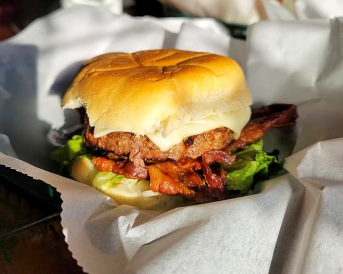 This isn't just a bacon cheeseburger – it's what happens when a sandwich decides to dress up for a special occasion.