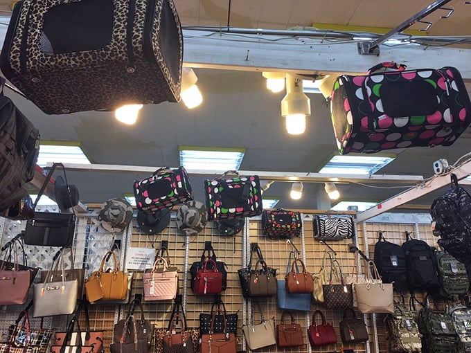 Bag heaven exists, and it's hanging from the ceiling! This colorful collection proves you can find the perfect carryall without carrying away your entire paycheck.