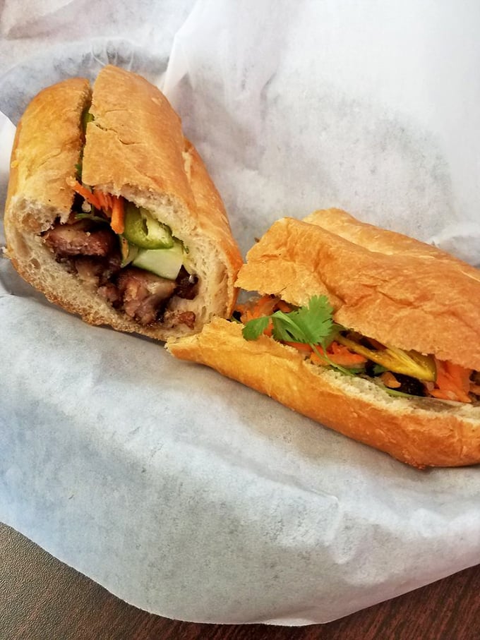 The banh mi sandwich – where French colonialism and Vietnamese ingenuity created a handheld masterpiece of crispy bread and savory fillings.