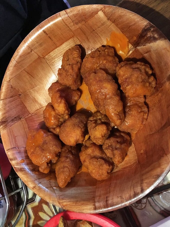 These boneless wings aren't playing around – golden-brown armor protecting juicy chicken within. Diet plans, consider yourselves postponed.