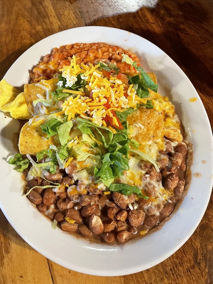 This isn't just breakfast, it's a New Mexican revelation – beans, cheese, and chile creating the morning fiesta your taste buds have been waiting for.