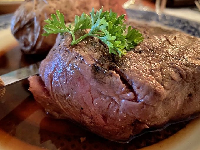 This filet mignon isn't just a steak—it's a time machine to when meat was meat and seasoning was an art form. That parsley garnish isn't fooling anyone.